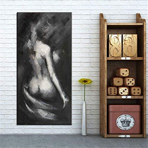 Awoeorsty Large Modern Abstract Nude Print Oil Painting on Canvas Black White Gray Naked Wall Art Sexy Girl Woman Canvas Pictures Home Decor (60x120cm)