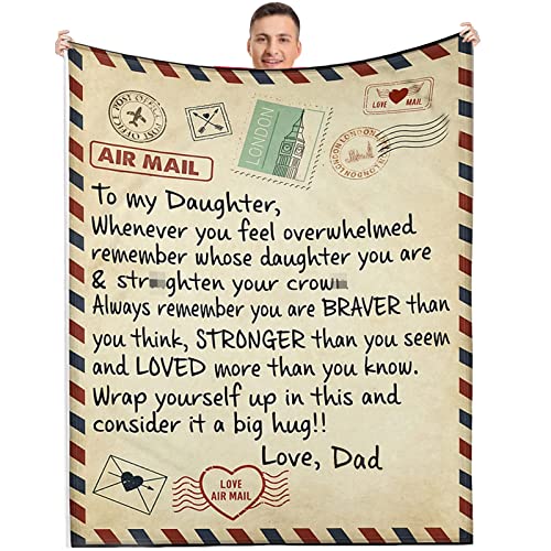 LOVINSUNSHINE Airmail To My Daughter Blanket From Dad,Birthday Gifts For Daughter Adult,Daughter Birthday Gifts Ideas,Daughter Gifts From Dad,Daughter Gifts For Christmas,Sherpa Fleece Blanket 80"X60"
