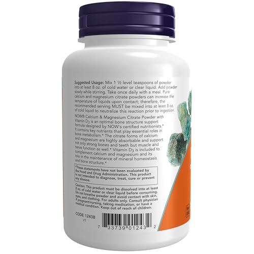 NOW Foods Supplements, Calcium & Magnesium Citrate Powder with Vitamin D3, Supports Bone Health*, 8-Ounce
