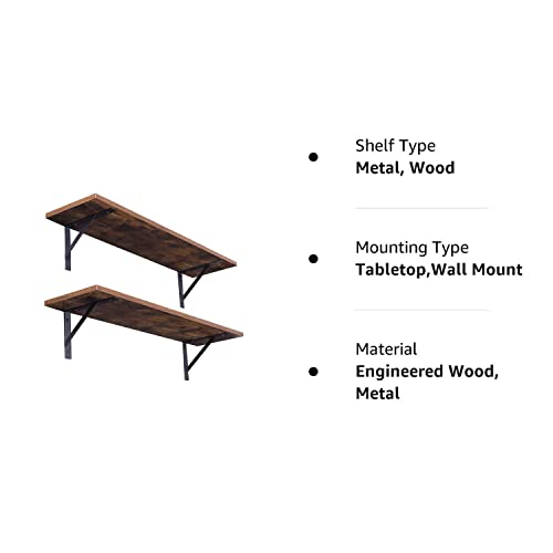 DINZI LVJ Long Wall Shelves, 31.5 Inch Wall Mounted Shelves Set of 2, Easy-to-Install, Wall Storage Ledges with Sturdy Metal Brackets for Living Room, Bathroom, Bedroom, Kitchen, Rustic Brown