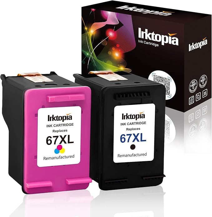 Inktopia Remanufactured Ink Cartridge Replacement for HP 67XL 67 XL for Envy 6055e 6052 6058 Envy Pro 6455e 6452 6458 DeskJet 1255 2732 2752 2755e 4140 4155e Printer (1 Black 1 Tri-Color)