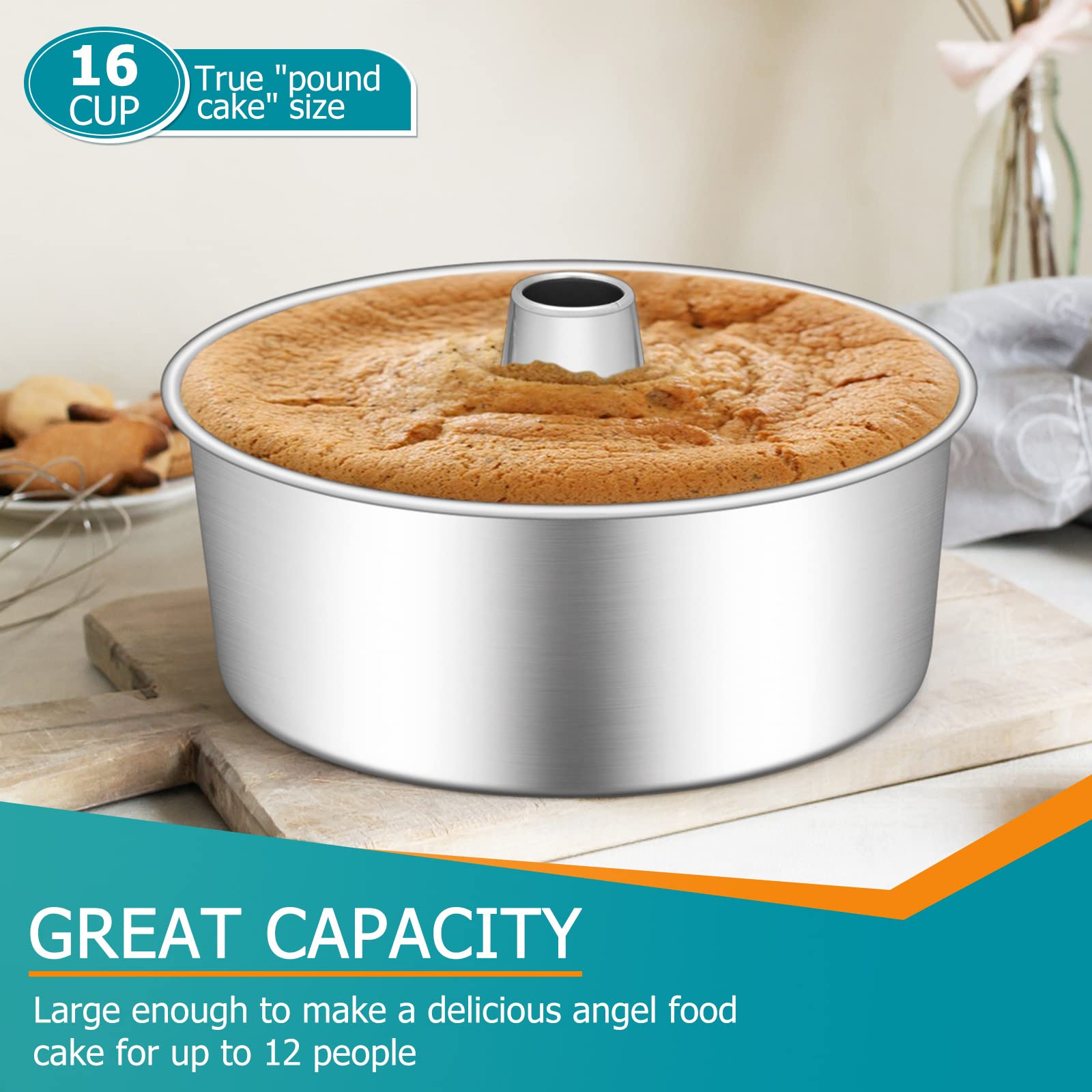 E-far Angel Food Cake Pan Set of 2, 10-Inch Stainless Steel Tube Pan for Baking Pound Chiffon Cake, One-piece Design & Non-toxic, Dishwasher Safe