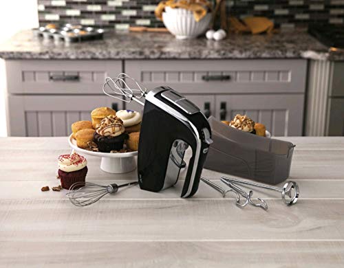 Hamilton Beach Power Deluxe 6-Speed Electric Hand Mixer with Snap-On Storage Case, QuickBurst, Beaters, Whisk, (62619E)) (Black/Metalic)
