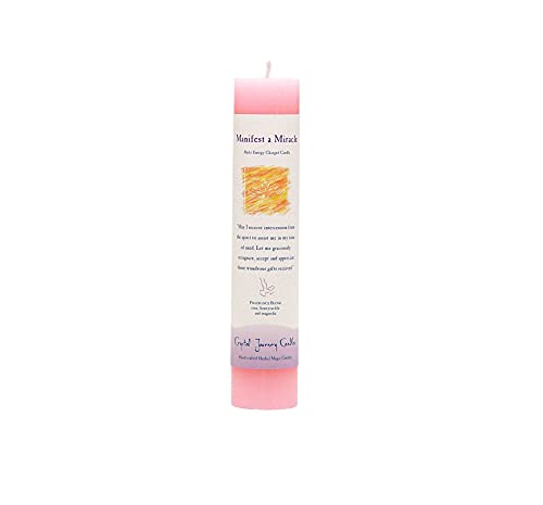 Crystal Journey Reiki Charged Herbal Pillar Candle with Inspirational Labels - Bundle of 4 (Healing, Positive Energy, Manifest a Miracle, Love) Each 7"x1.5" Handcrafted with Lead-Free Materials