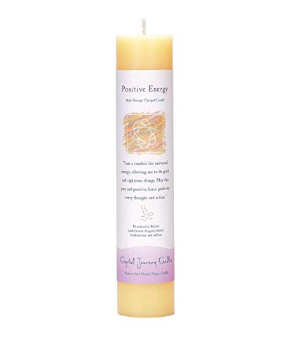 Crystal Journey Reiki Charged Herbal Pillar Candle with Inspirational Labels - Bundle of 4 (Healing, Positive Energy, Manifest a Miracle, Love) Each 7"x1.5" Handcrafted with Lead-Free Materials