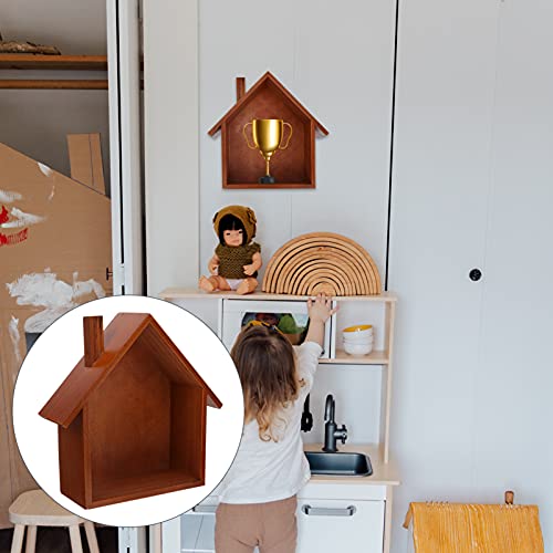 VOSAREA Wooden Wall Shelf Wall Mounted Floating Shelves House Shape Wall Storage Rack Wall Organizer for Office Kitchen Living Room Bathroom