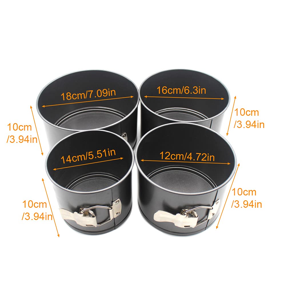 beiyoule 4 Pcs Springform Pan (4inch, 5inch, 6inch, 7inch), Cake Tin for Baking, Detachable Bottom Carbon Steel Cheesecake Mold (Black)