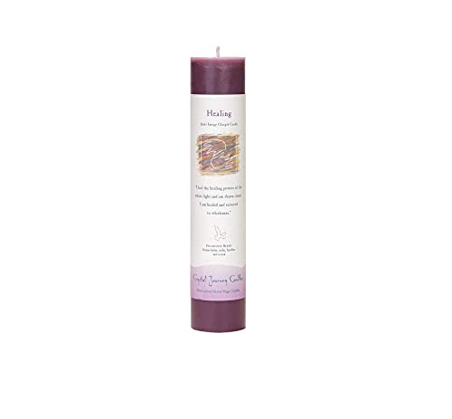 Crystal Journey Reiki Charged Herbal Pillar Candle with Inspirational Labels - Bundle of 4 (Healing, Positive Energy, Manifest a Miracle, Love) Each 7"x1.5" Handcrafted with Lead-Free Materials