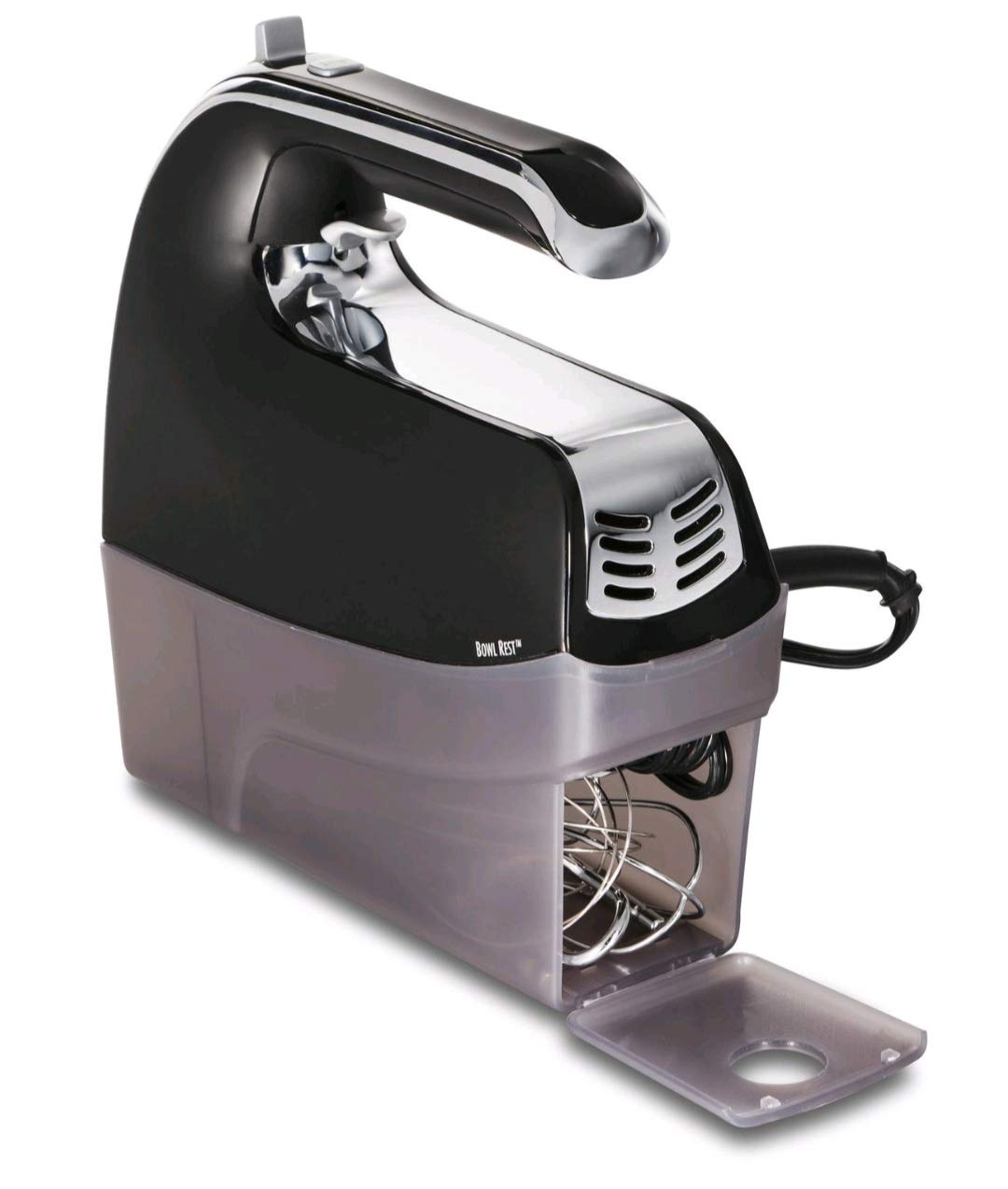 Hamilton Beach Power Deluxe 6-Speed Electric Hand Mixer with Snap-On Storage Case, QuickBurst, Beaters, Whisk, (62619E)) (Black/Metalic)