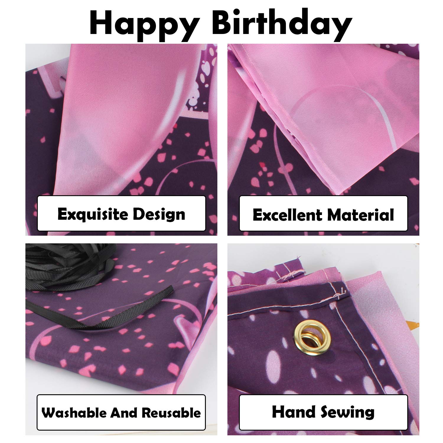 PAKBOOM Happy 98th Birthday Banner Backdrop - 98 Birthday Party Decorations Supplies for Women - Pink Purple Gold 4 x 6ft