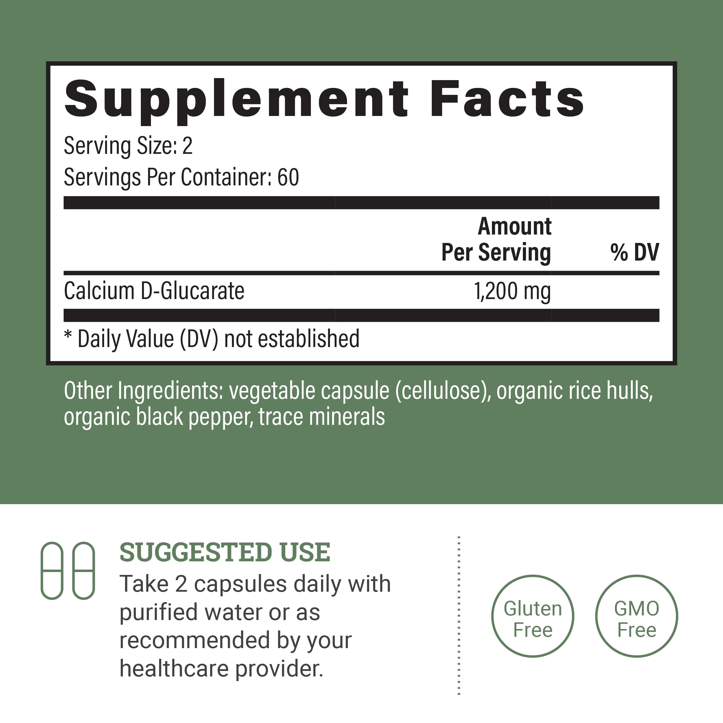 Earth Harmony Calcium D-Glucarate 1200mg - Advanced Detoxification Support & Double The Strength of Calcium D Glucarate 500mg - 120 Capsules (2-Month Supply)