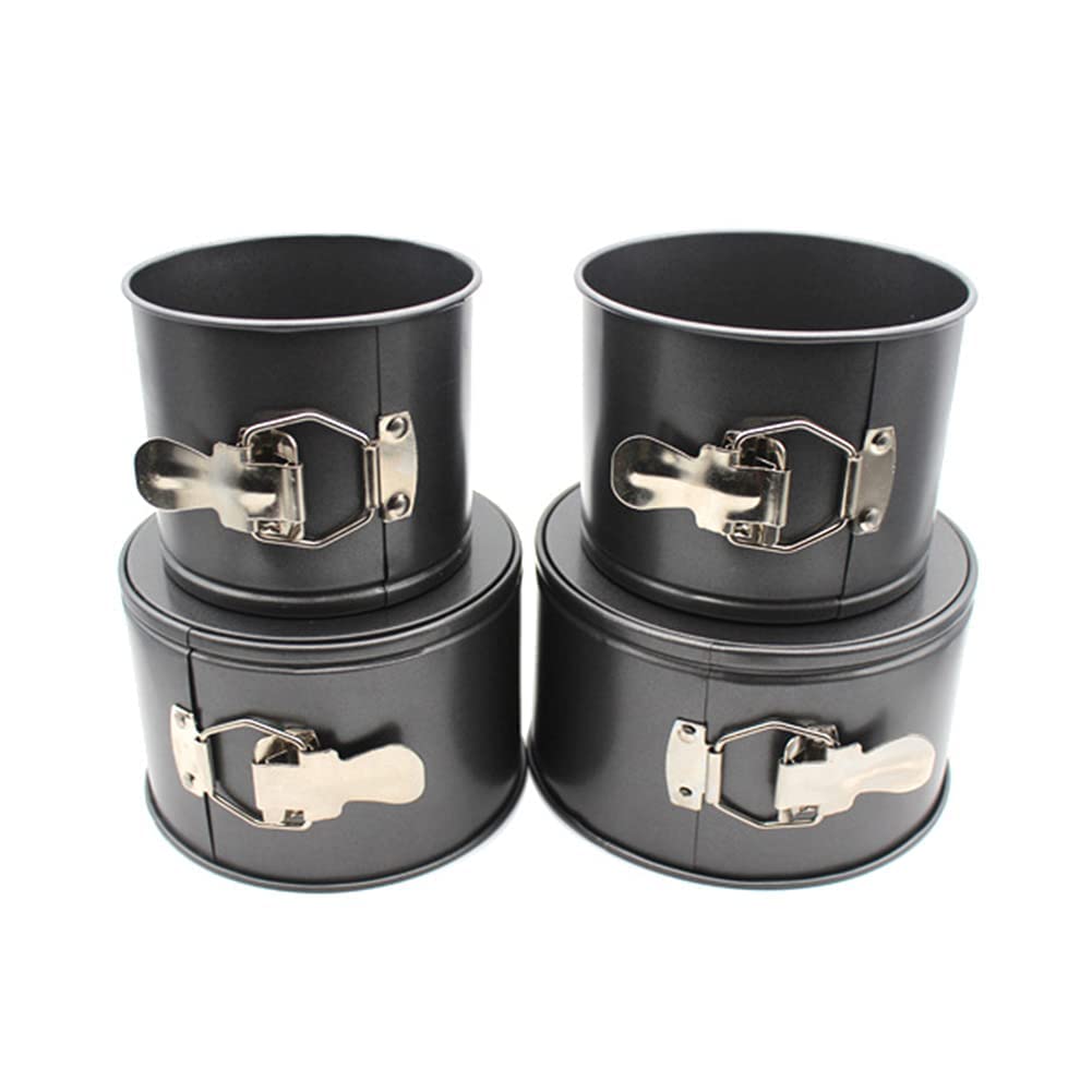 beiyoule 4 Pcs Springform Pan (4inch, 5inch, 6inch, 7inch), Cake Tin for Baking, Detachable Bottom Carbon Steel Cheesecake Mold (Black)
