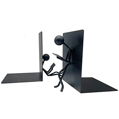 Ottimo Heavy Duty Metal Unique bookends for use as Bookshelf Decor, Home, Office or Kitchen Shelves. Unique, Cute and Decorative Book Stopper to Hold Books, Great Gift Idea (Black)