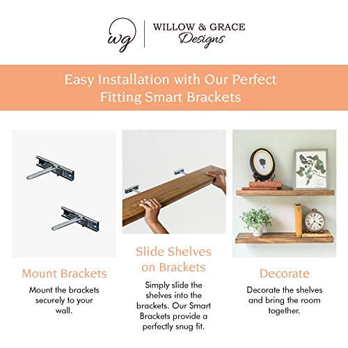 Willow & Grace Wall Mounted Wooden Floating Shelves, Wall Shelves for Bedroom, Bathroom, Living & Laundry Room, Kitchen, Decor - Rustic Farmhouse Small Wood Shelf - Light Walnut (36 Inch Set of 2)
