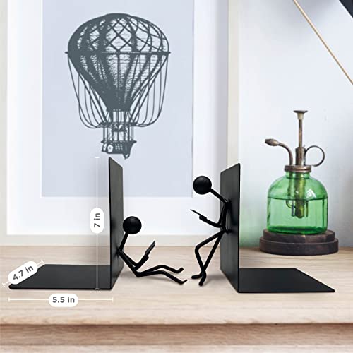 Ottimo Heavy Duty Metal Unique bookends for use as Bookshelf Decor, Home, Office or Kitchen Shelves. Unique, Cute and Decorative Book Stopper to Hold Books, Great Gift Idea (Black)