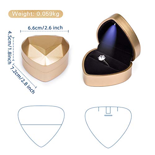 iSuperb Heart Shaped Ring Box LED Light Engagement Ring Boxes Jewelry Gift Box for Proposal Wedding Valentine's Day Anniversary Christmas (Red)