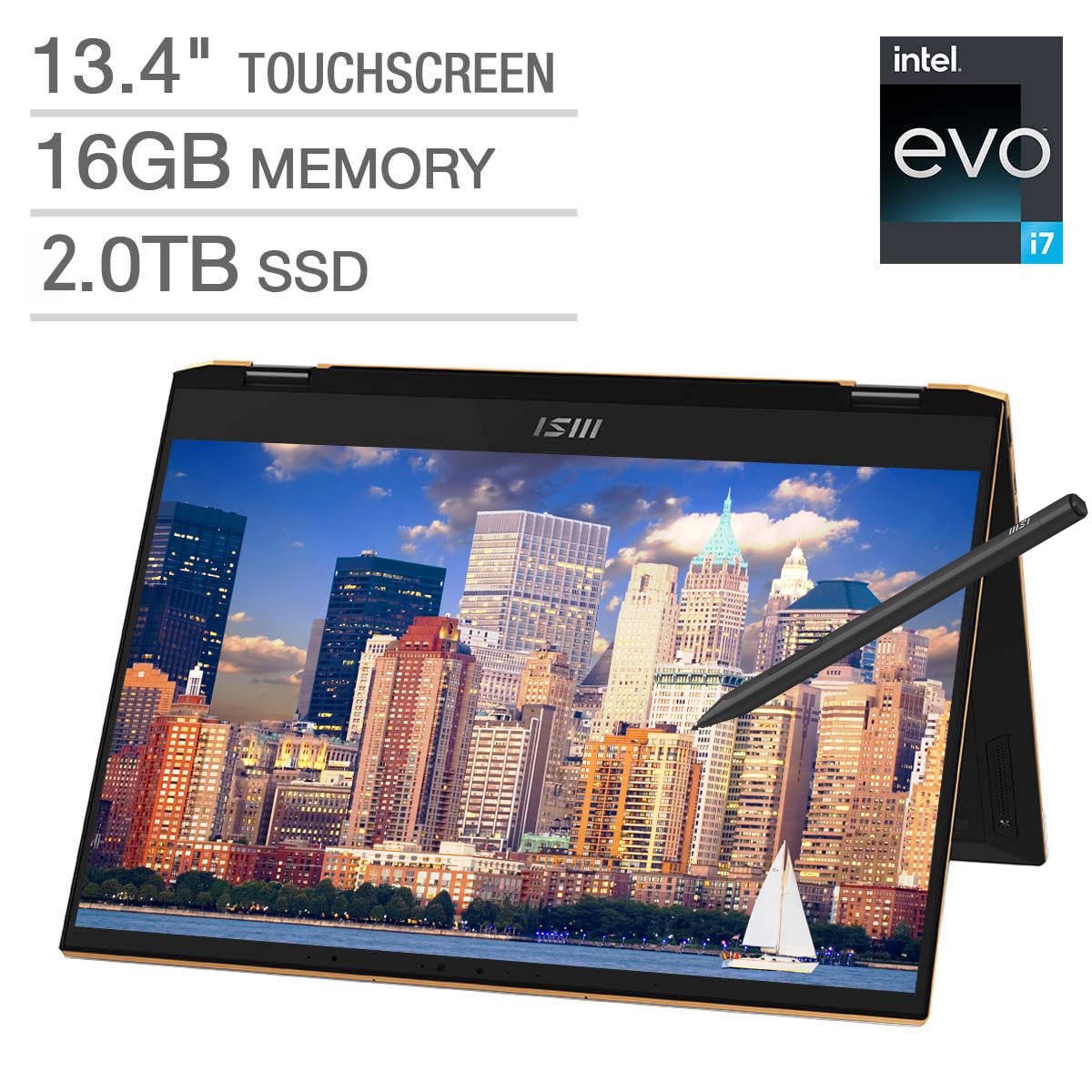 MSI Summit E13 13.4" 2-in-1 Touchscreen Laptop 14 cores 12th Gen Intel Evo Core i7-1280P 120Hz 100% sRGB Backlit KB Wi-Fi 6E DTS Hi-Res Thunberbolt 4 W/HDMI & MSI Pen (16GB RAM | 2TB PCIe SSD)