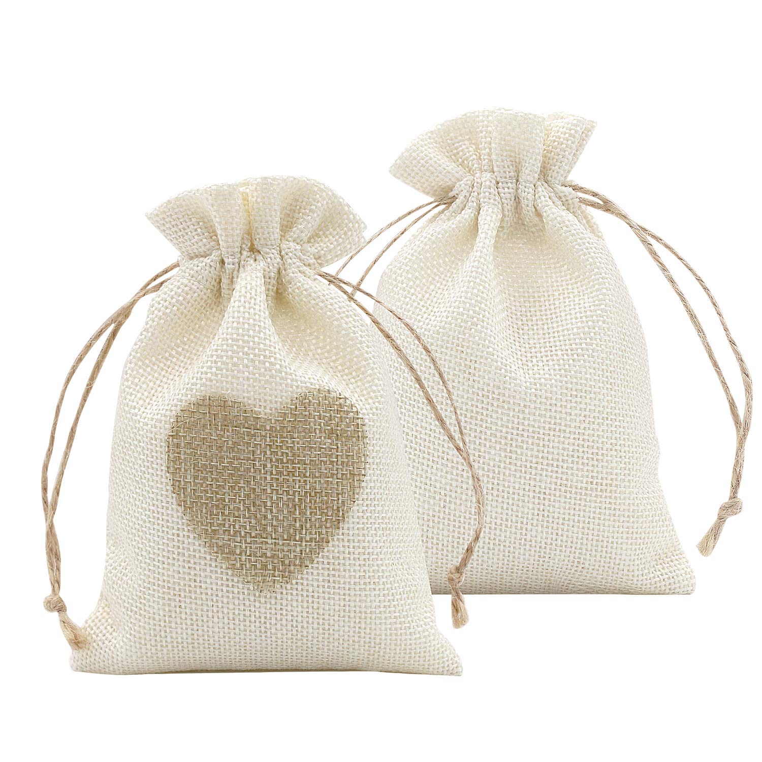 SumDirect Heart Burlap Bags with Drawstring - 36Pcs 4x6 Inch Beige Small Linen Gift Pouch for Wedding，Baby shower Favor Gift Bags