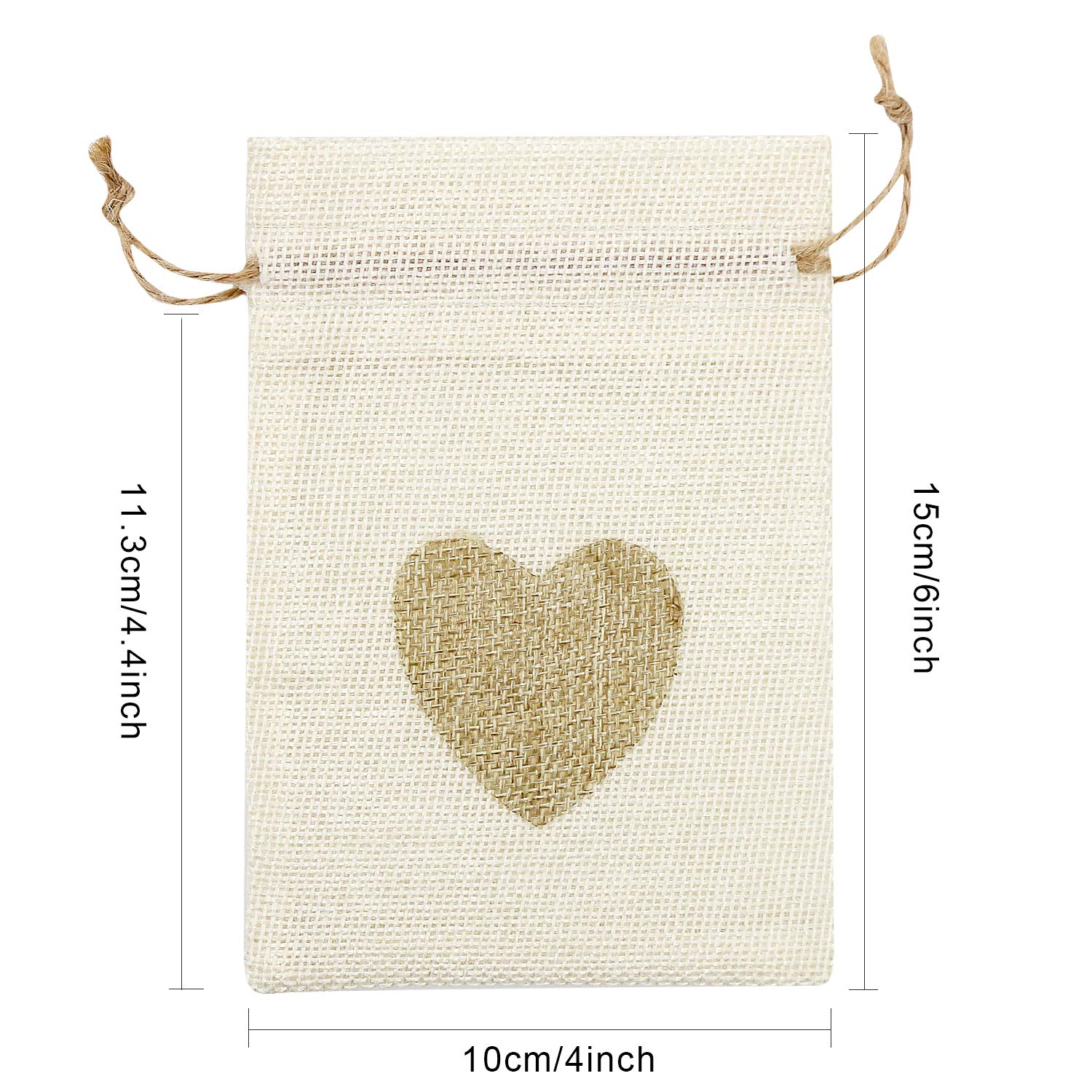 SumDirect Heart Burlap Bags with Drawstring - 36Pcs 4x6 Inch Beige Small Linen Gift Pouch for Wedding,Baby shower Favor Gift Bags