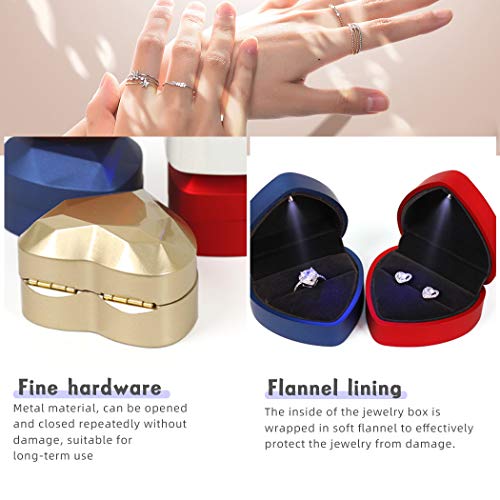 iSuperb Heart Shaped Ring Box LED Light Engagement Ring Boxes Jewelry Gift Box for Proposal Wedding Valentine's Day Anniversary Christmas (Red)