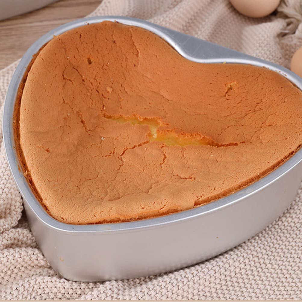 CALLARON Mini Cake Pans 2pcs Heart Shaped Cake Pans with a Removable Bottom 4inch Valentines Aluminium Heart Shaped Cake Pan Heart Pan Molds DIY Tin Muffin Chocolate Molds Baking Pan