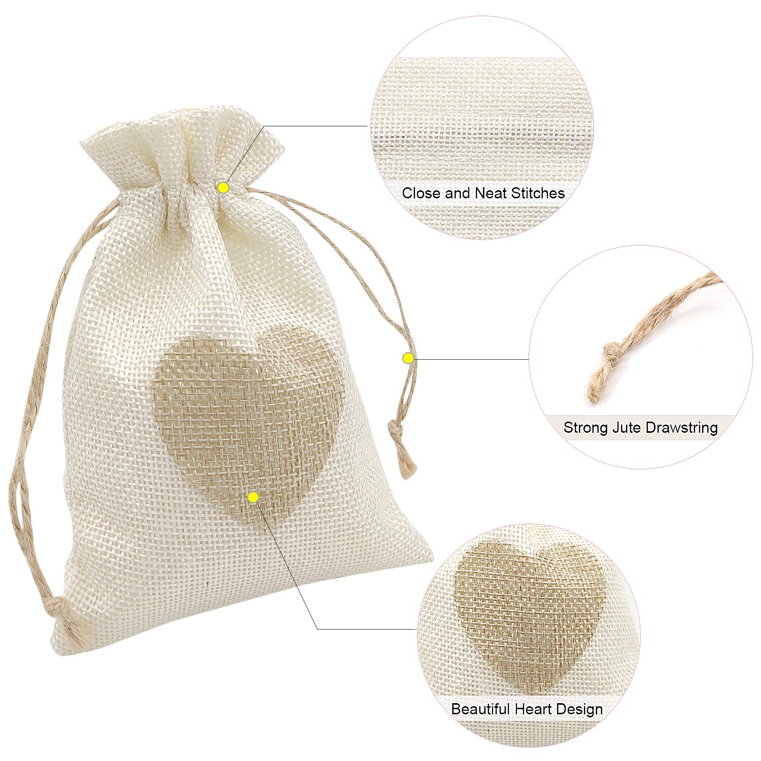 SumDirect Heart Burlap Bags with Drawstring - 36Pcs 4x6 Inch Beige Small Linen Gift Pouch for Wedding,Baby shower Favor Gift Bags