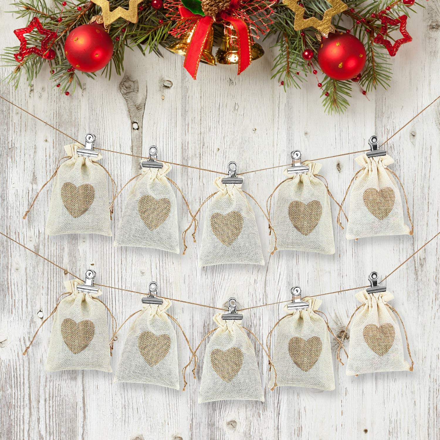SumDirect Heart Burlap Bags with Drawstring - 36Pcs 4x6 Inch Beige Small Linen Gift Pouch for Wedding,Baby shower Favor Gift Bags