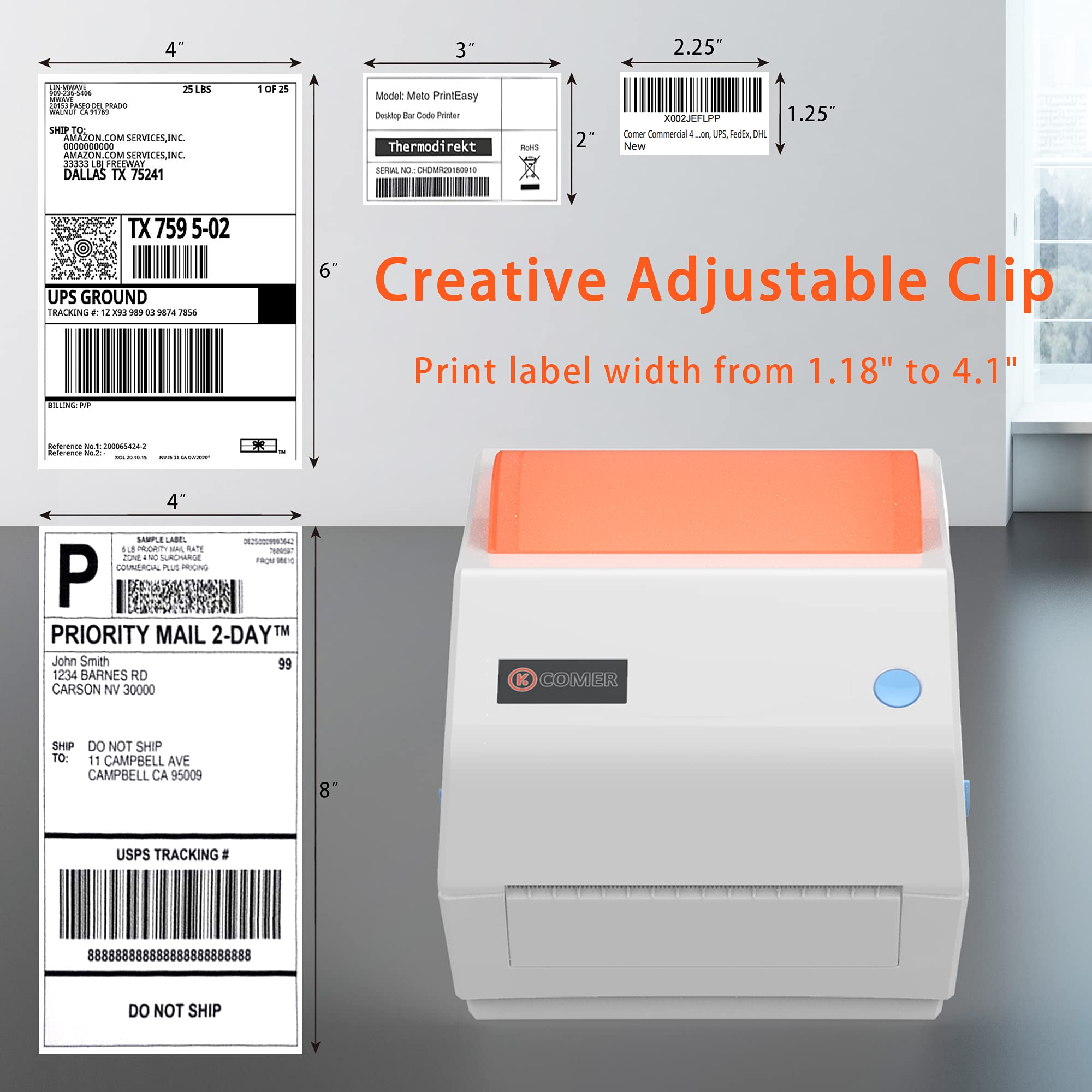 Comer Shipping Label Printer 4×6 -Commercial Direct Thermal Printer High Speed Barcode Label Maker Machine Compatible with Windows Mac Linux for Warehouse Ebay Amazon USPS FedEx DHL