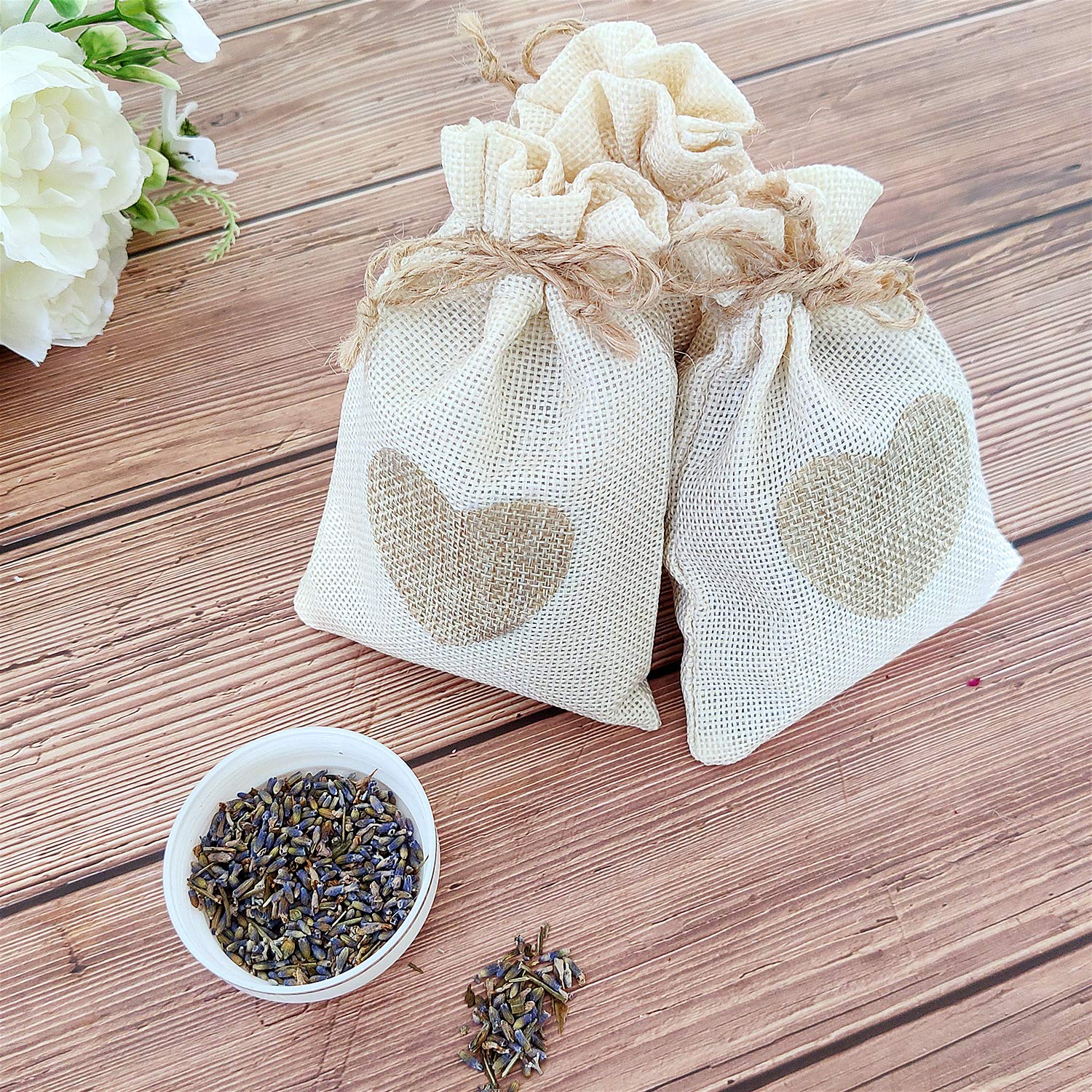 SumDirect Heart Burlap Bags with Drawstring - 36Pcs 4x6 Inch Beige Small Linen Gift Pouch for Wedding,Baby shower Favor Gift Bags