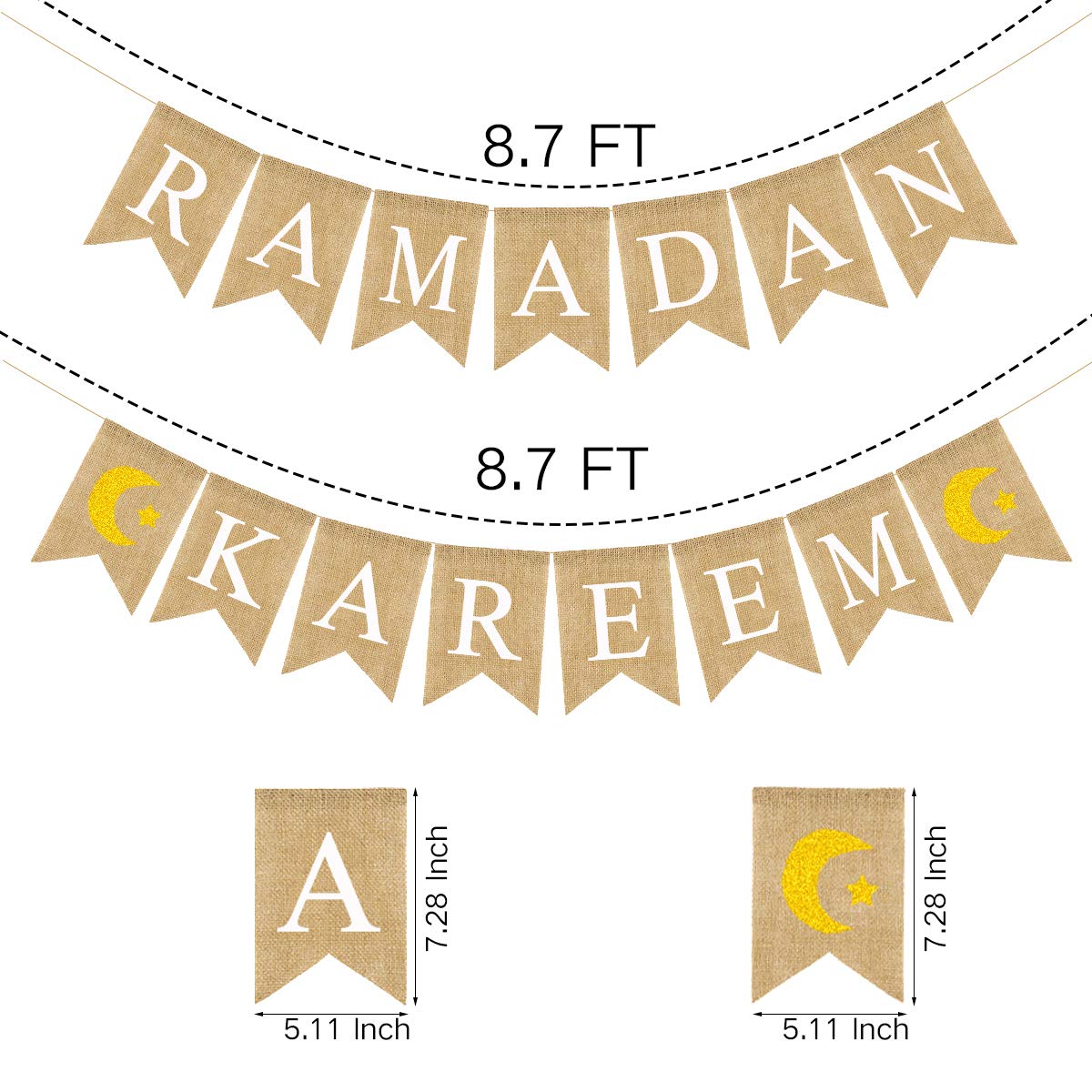 2 Pack Ramadan Kareem Banner Burlap - Ramadan Kareem Decorations - Rustic Ramadan Kareem Bunting Banner for Mantle Fireplace - Ramadan Party Decor Supplies