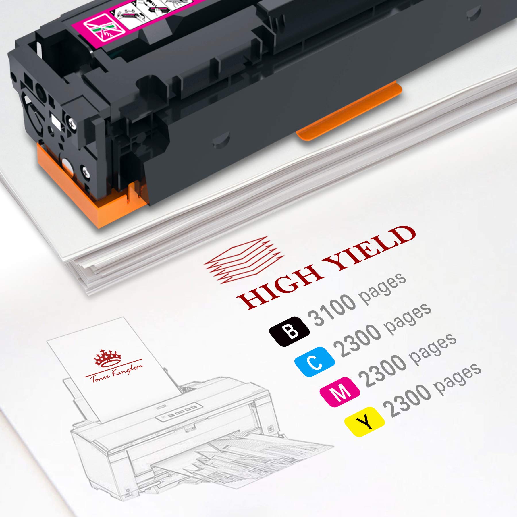 Toner Kingdom Compatible Toner-Cartridge Replacement for Canon 054H 054 High Yield CRG-054 for Canon Color ImageClass LBP622Cdw MF644Cdw MF642Cdw MF640C Printer - 4Pack(1B 1C 1M 1Y)