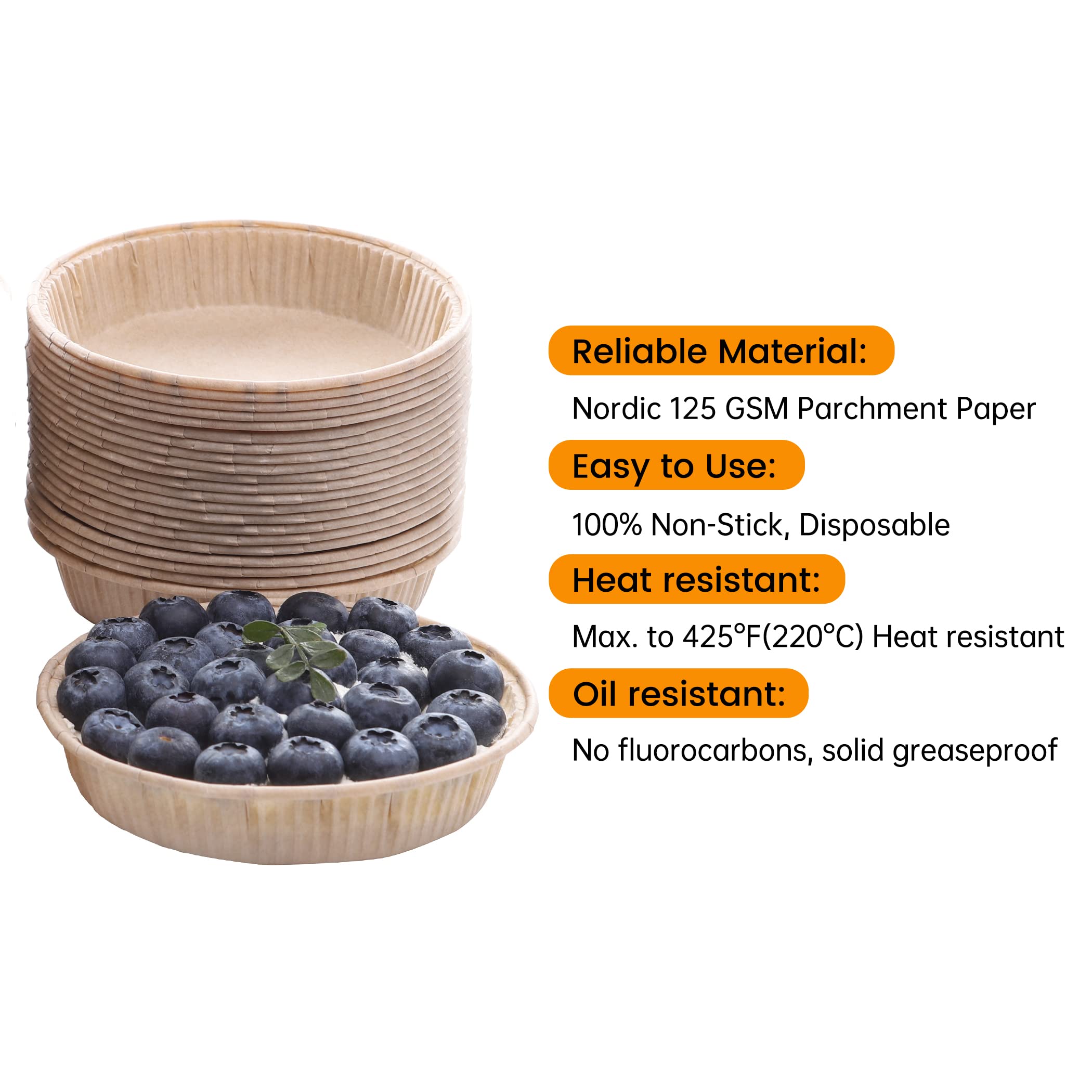 Bake Choice 50pcs Paper Mini Tart Pans for Baking, mini pie tins 4Inch Mini Pie Pans, Non-stick, Unbleached, Disposable Quiche Baking Dish,Oven safe, Microwave safe
