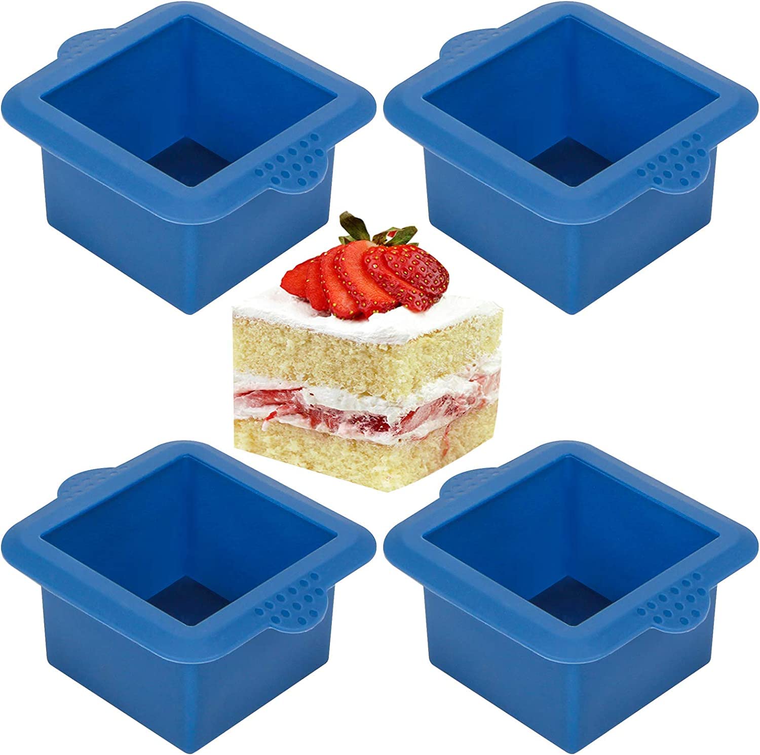 Webake Silicone Square Mold 3x3 Inch Mini Cake Pan for Individual Portion Baking Molds for Pastry, Ice Cube, Jelly, Soap, Candle, Pack of 4