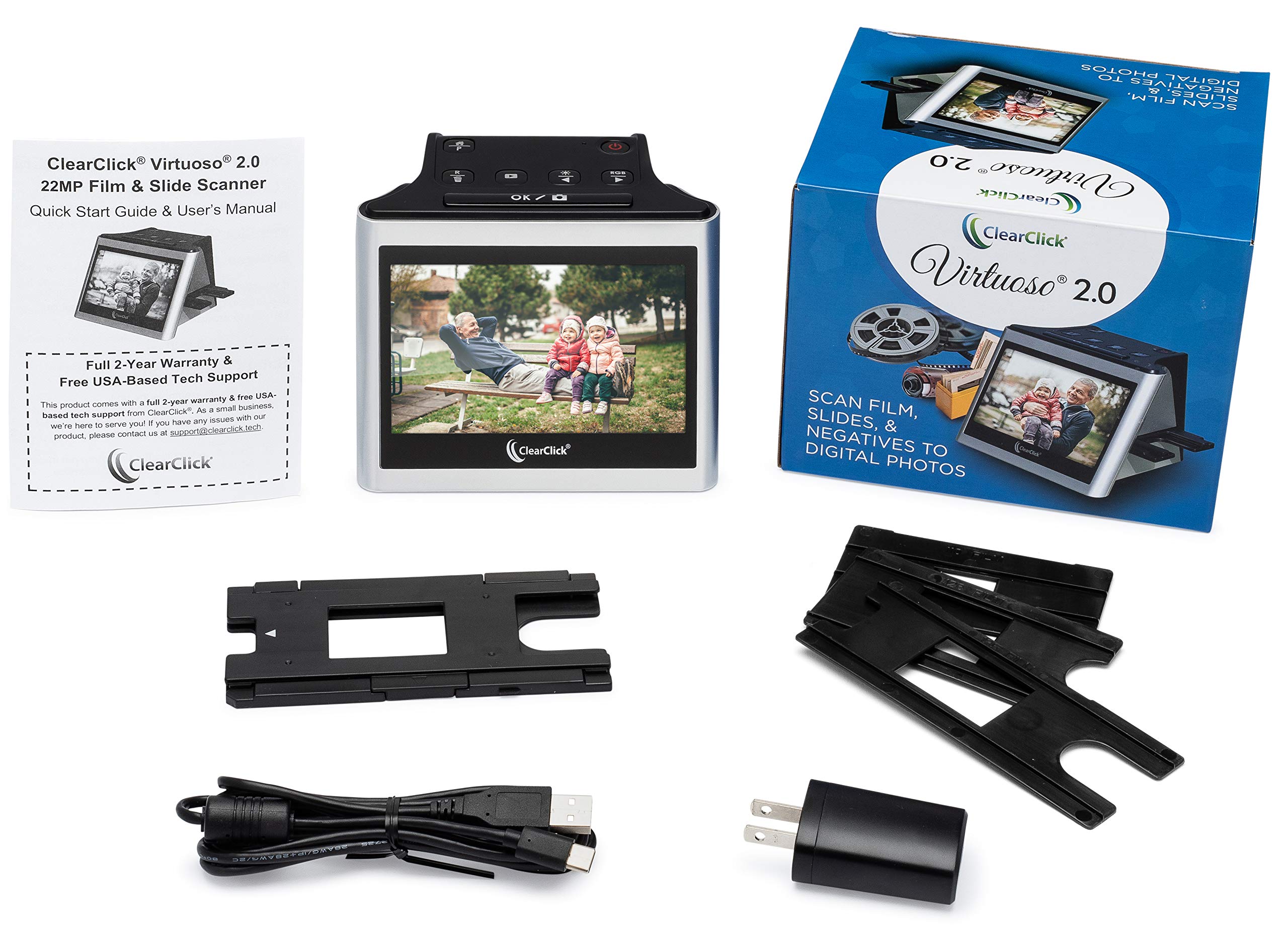 ClearClick Virtuoso 2.0 (Second Generation) 22MP Film & Slide Scanner with Extra Large 5" LCD Screen - Convert 35mm, 110, 126 Slides and Negatives to Digital Photos