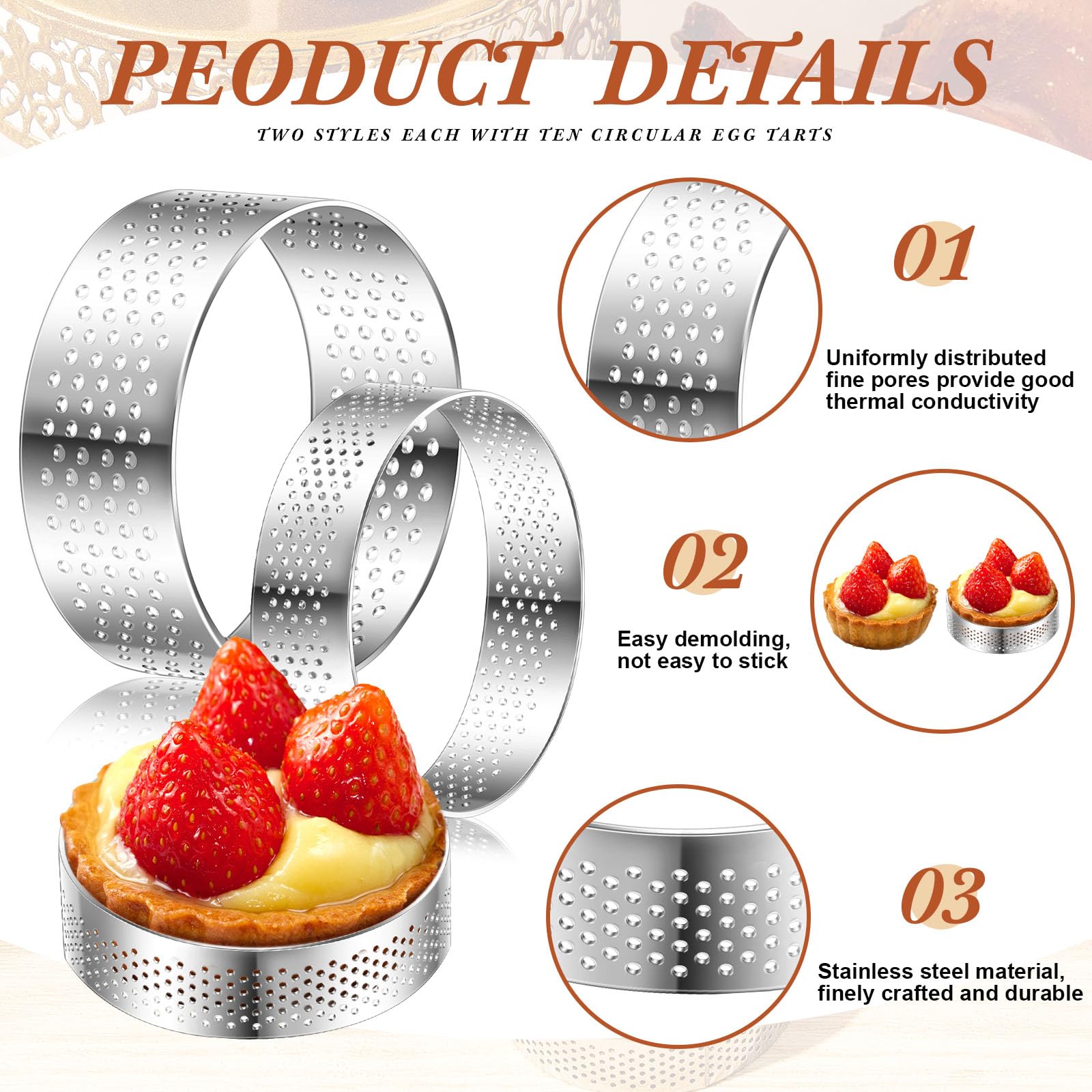 Mumufy 20 Pcs Perforated Tart Rings Round Stainless Steel Tart Rings for Baking Nonstick Metal Round Cake Ring for Pastry French Dessert Mousse Food Crisp Home Food Making Tool (2'',3.15'')