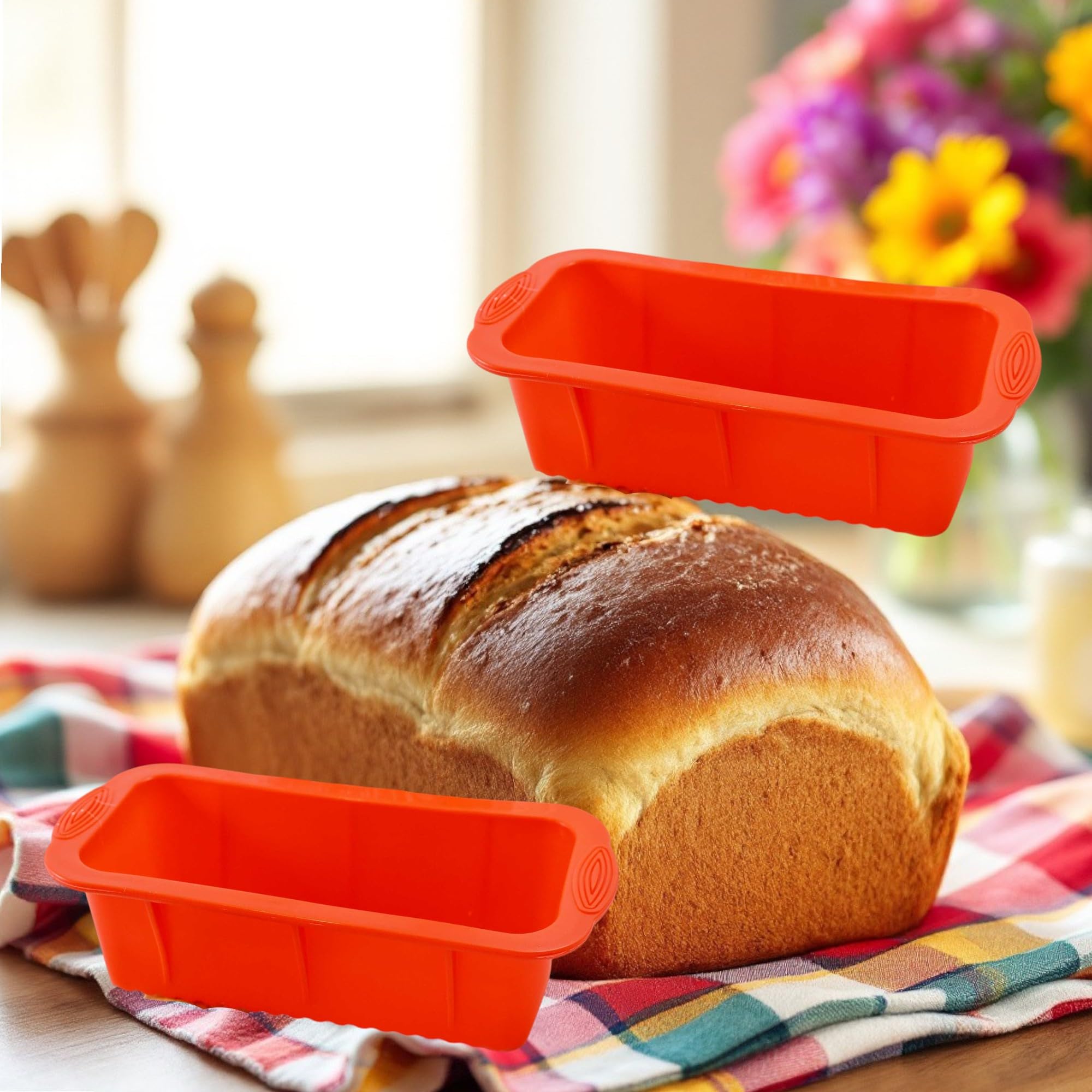 TOPOLMOLD 2 Pieces Silicone Bread Loaf Pan Cake Mold Nonstick Silicone Homemade Loaf Holiday Baking Pan for Homemade Cake, Break, Meatloaf, Quiche (8.25 x 4 inch)