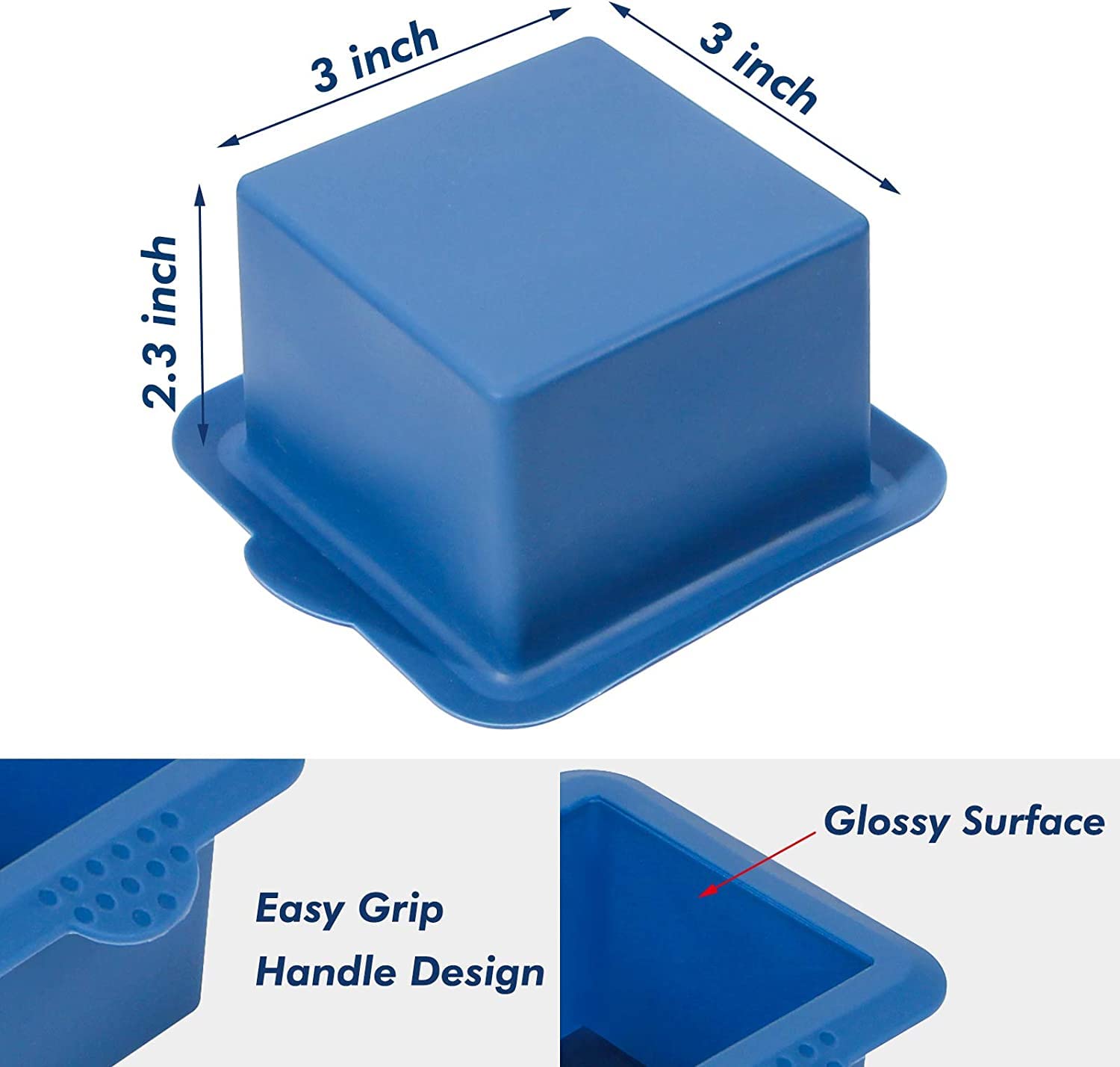 Webake Silicone Square Mold 3x3 Inch Mini Cake Pan for Individual Portion Baking Molds for Pastry, Ice Cube, Jelly, Soap, Candle, Pack of 4
