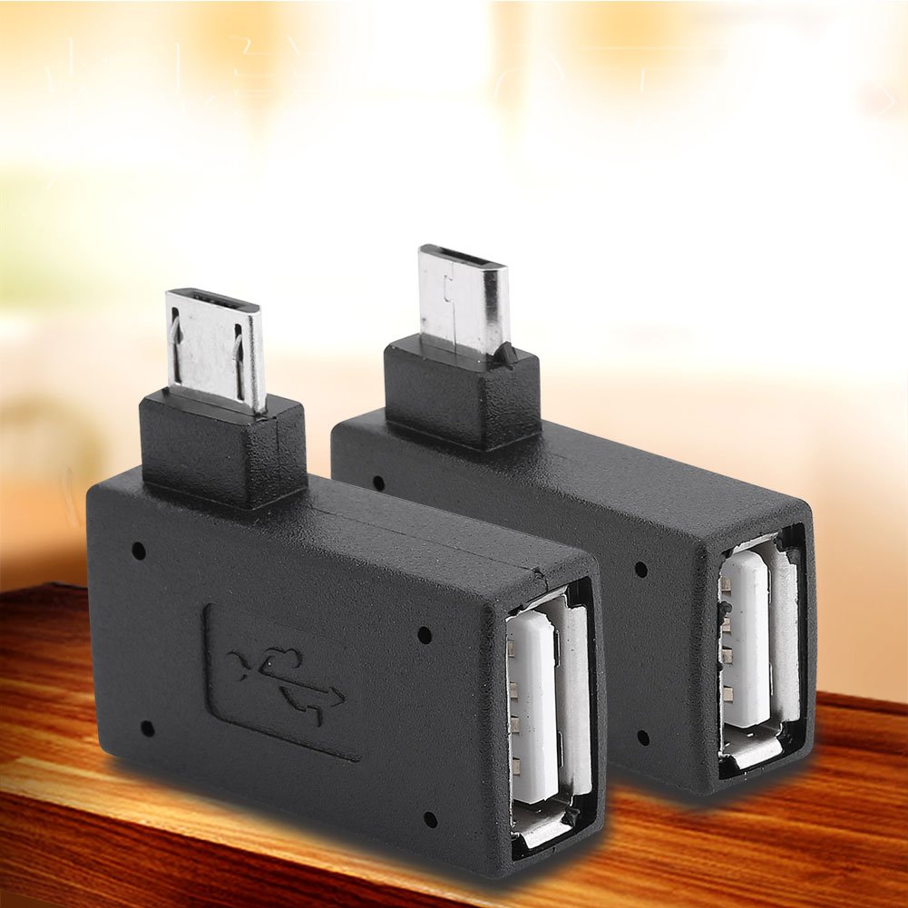 Liukouu 2Pcs USB 2.0 Female to Male Micro OTG Adapter Power Supply Port 90 Degree Left 90 Right Angled