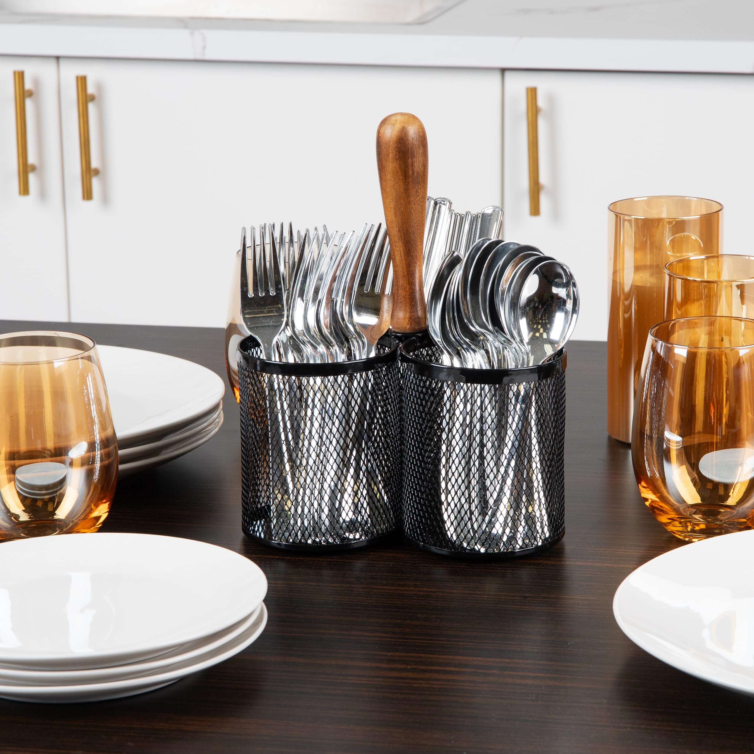 Mind Reader Metal Utensil Caddy, Silverware Organizer, Cutlery Holder, 3-Section, Black