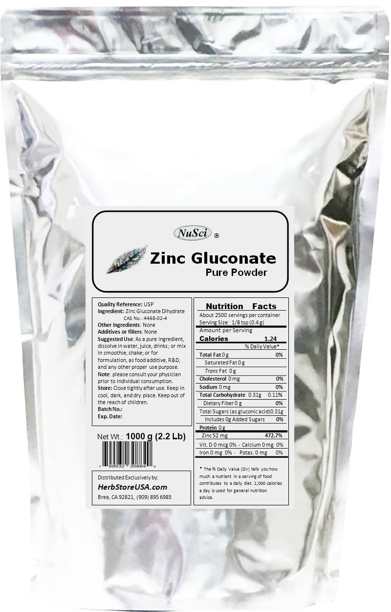 NuSci Zinc Gluconate Powder Pure Supports Enzyme Functions (2270 Grams (5.0 lb)