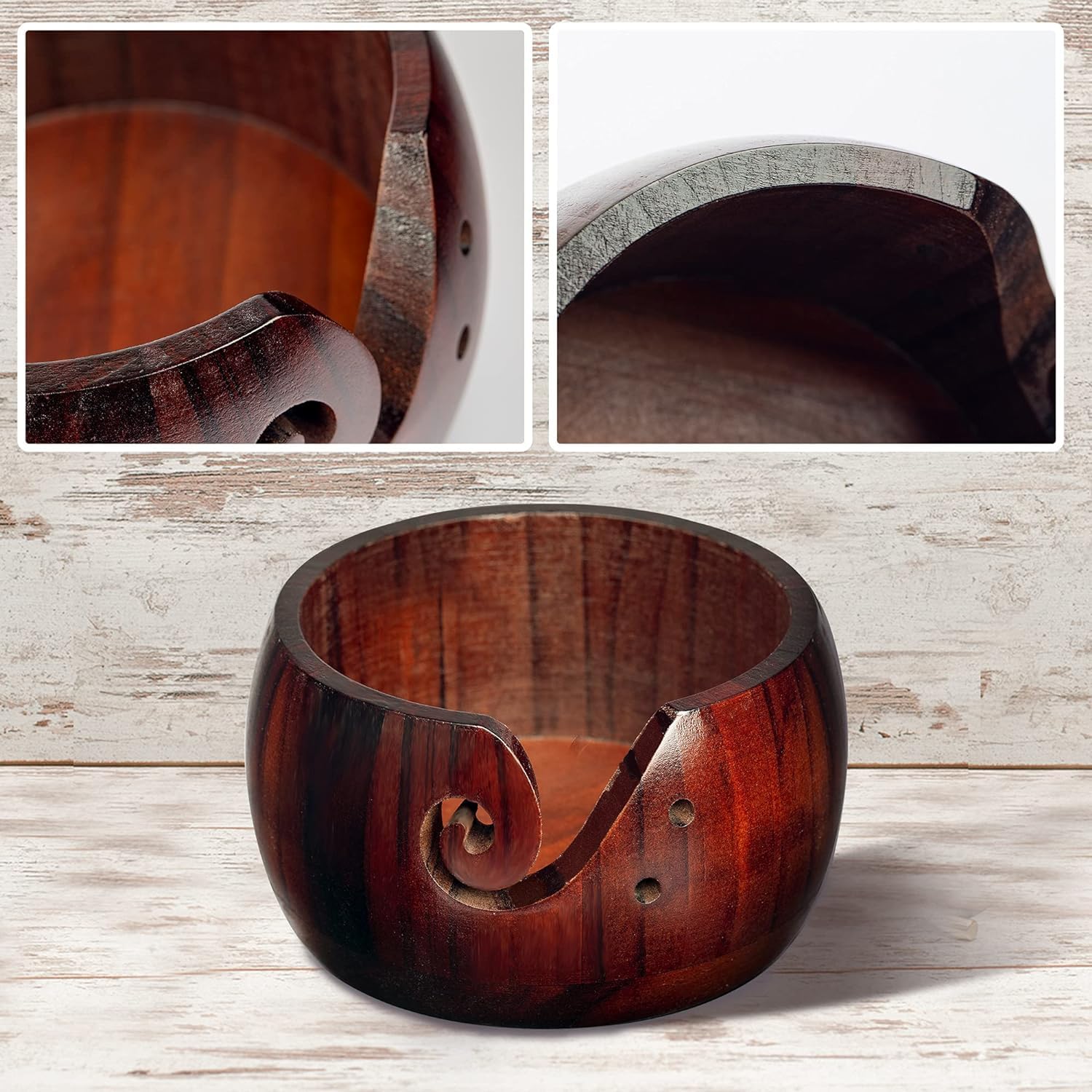 IUAQDP Wooden Yarn Bowls for Crochet Knitting Wool Storage Basket Round with Holes Handmade Craft Crochet Kit