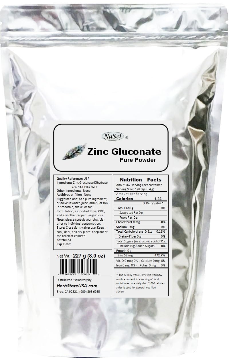 NuSci Zinc Gluconate Powder Pure Supports Enzyme Functions (2270 Grams (5.0 lb)