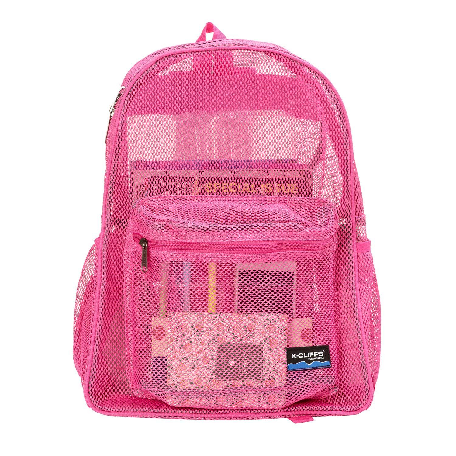 Heavy Duty Classic Gym Student Mesh See Through Netting Backpack | Padded Straps | Hot Pink