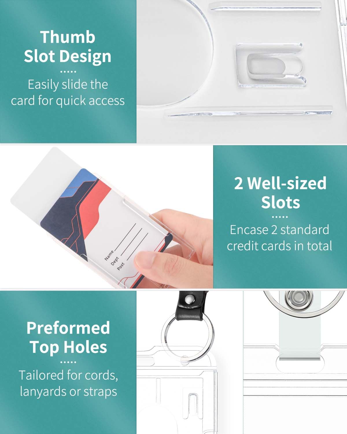 Pawfly Vertical 2-Card Badge Holder with Thumb Slots Hard Transparent PC Case Protector with Retractable Badge Reel Carabiner Clip for IDs Credit Cards Driver’s Licenses and Passes, 2 Pack