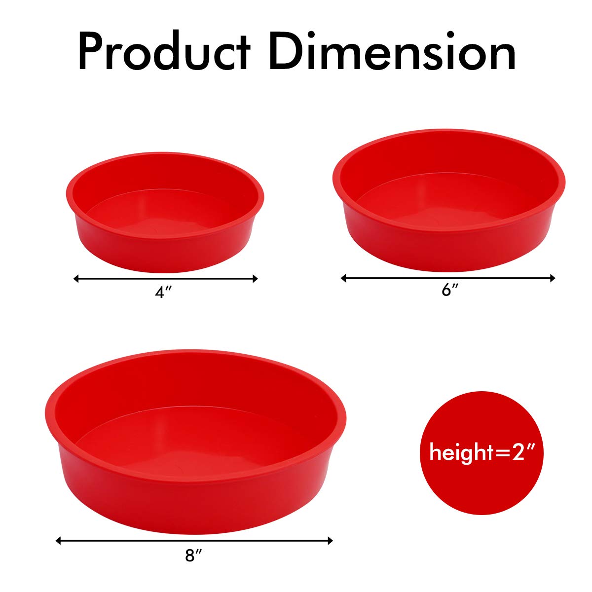 Round Cake Pans Silicone Molds for Baking, Red, Set of 3, Bakeware Pan for Layer Cakes, Cheese Cakes, Bread, Chiffon and Rainbow CakeNonstick&Quick Release Baking Pans(4 Inch, 6 Inch, 8 Inch)