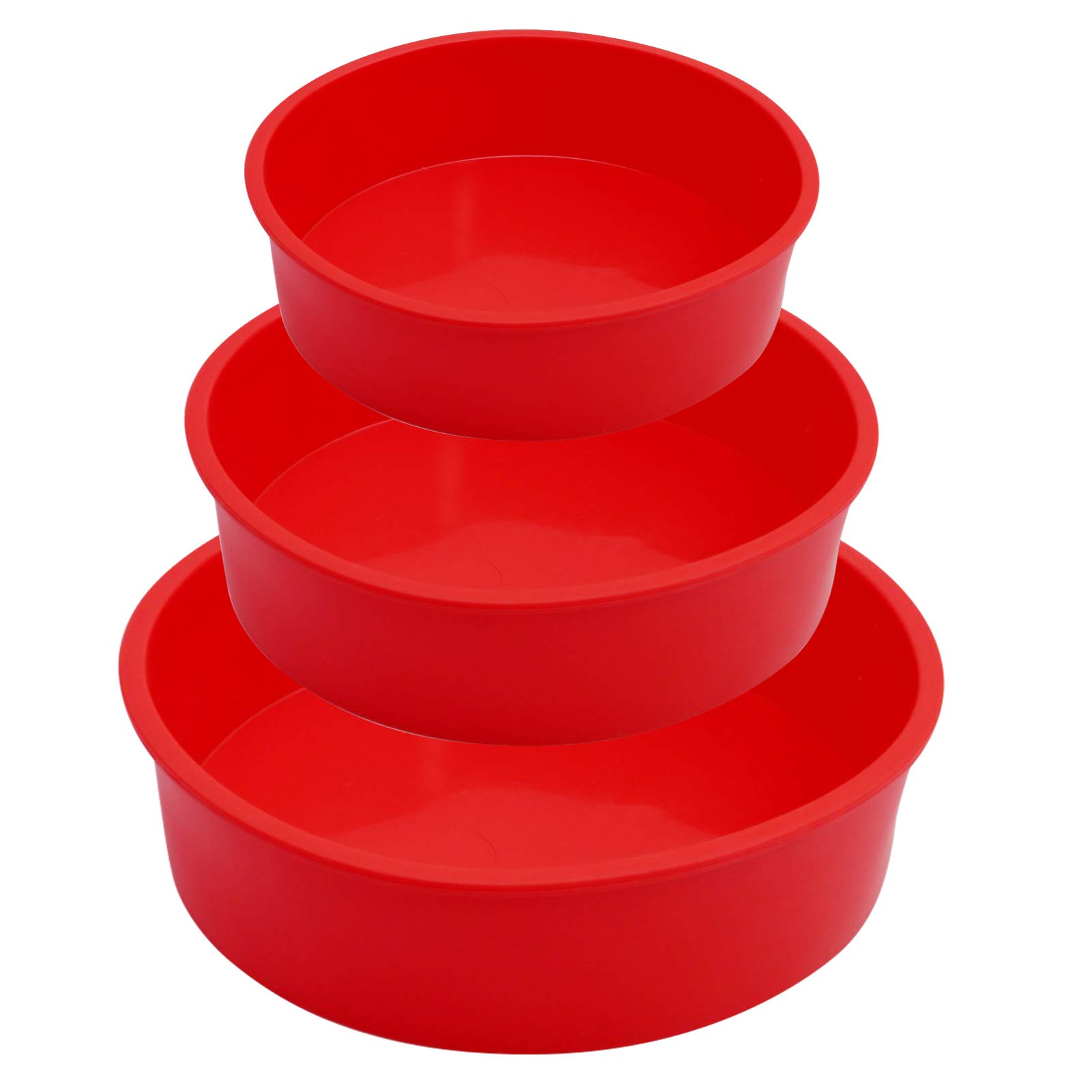 Round Cake Pans Silicone Molds for Baking, Red, Set of 3, Bakeware Pan for Layer Cakes, Cheese Cakes, Bread, Chiffon and Rainbow CakeNonstick&Quick Release Baking Pans(4 Inch, 6 Inch, 8 Inch)