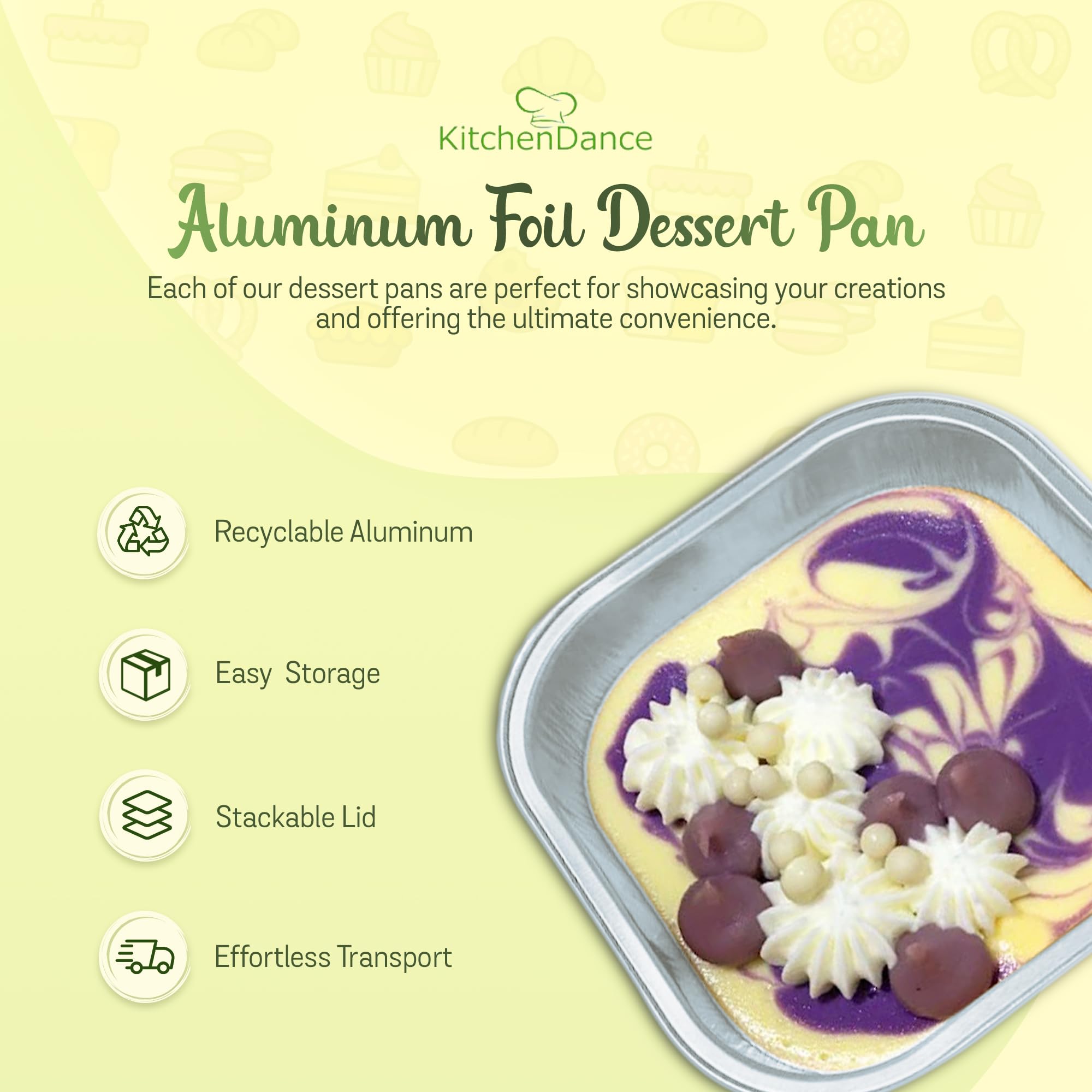 KitchenDance 4 Inch Baking Pan with Snap-On Lid - 8 oz. Square Colored Aluminum Pan - Oven, Freezer, Microwave Safe - Ideal for Catering, Restaurants, Bakeries, Home Kitchens - A6 (500, Gold)