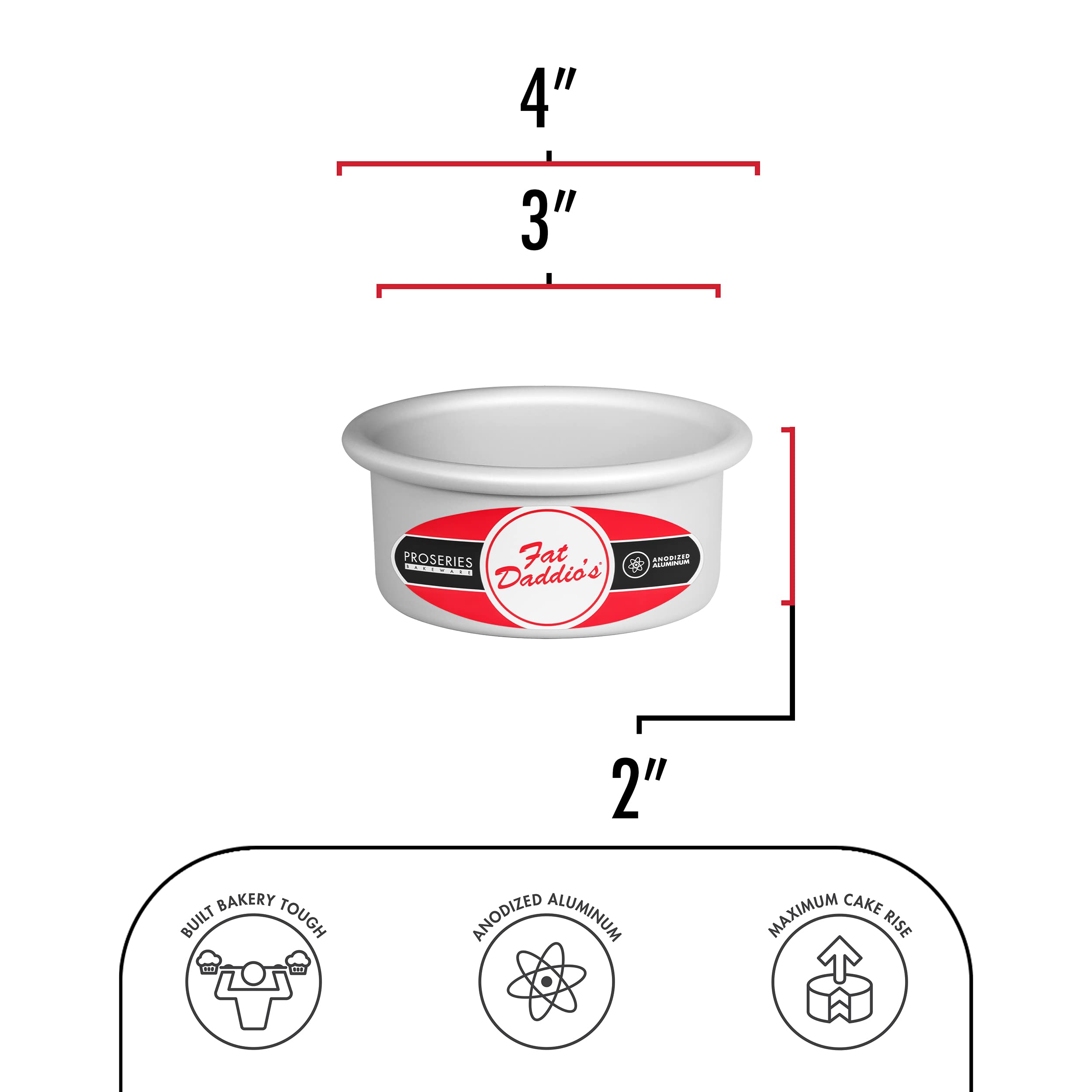 Fat Daddio's Anodized Aluminum Round Cake Pans, 6 Piece Set, 3 x 2 Inch