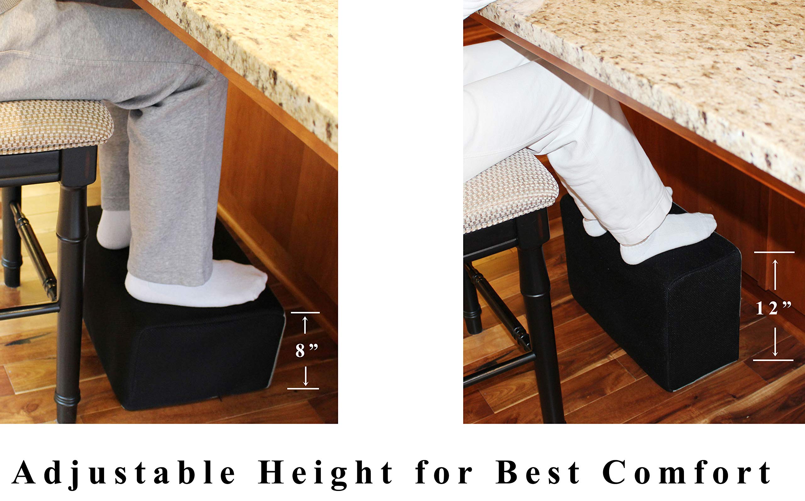 InteVision Extra Large 2-in-1 Footrest for Added Height - Premium Foam Cushion Works Great for Under Desk or bar - Will not Slide on Any Surface (17.5" X 12" x 8")