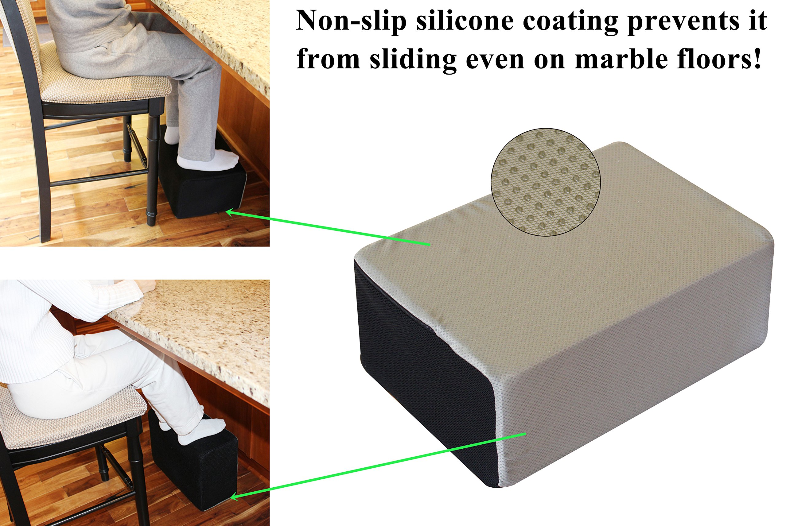 InteVision Extra Large 2-in-1 Footrest for Added Height - Premium Foam Cushion Works Great for Under Desk or bar - Will not Slide on Any Surface (17.5" X 12" x 8")
